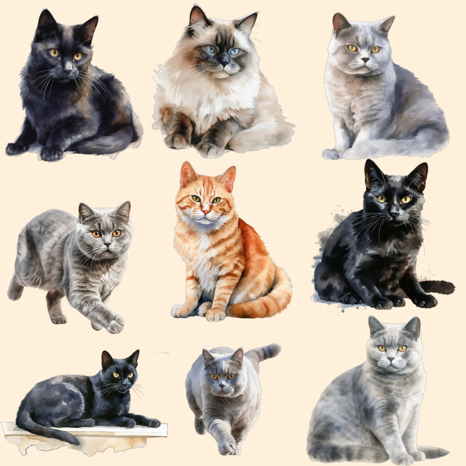 Watercolor Cat Clipart | Watercolor Clipart | Cat Clipart | Cats ...
