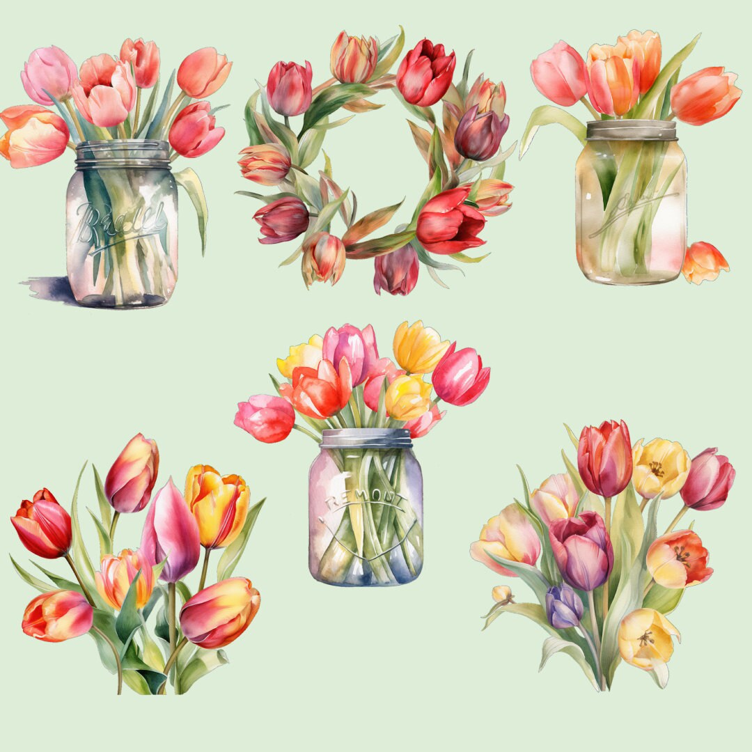 Watercolor Tulips Clipart Floral Clipart Watercolor Tulips Tulip ...
