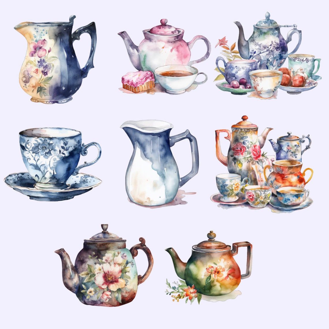 Watercolor Tea Set Clipart Tea Party Clipart Watercolor Clipart Tea Cup ...