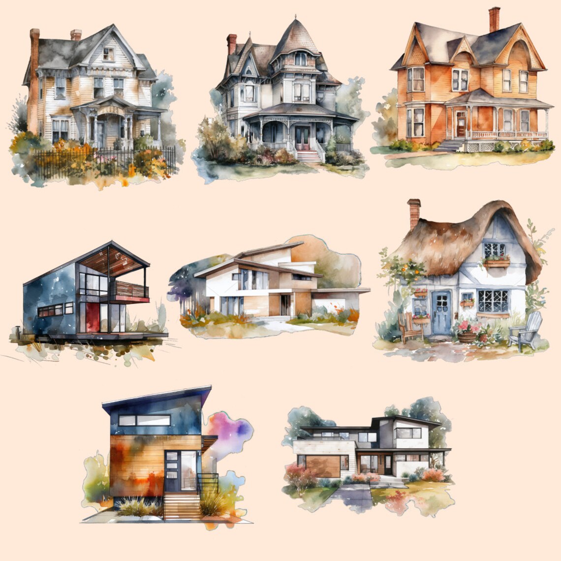 Watercolor House Clipart | House Clipart | House PNG | Watercolor House ...