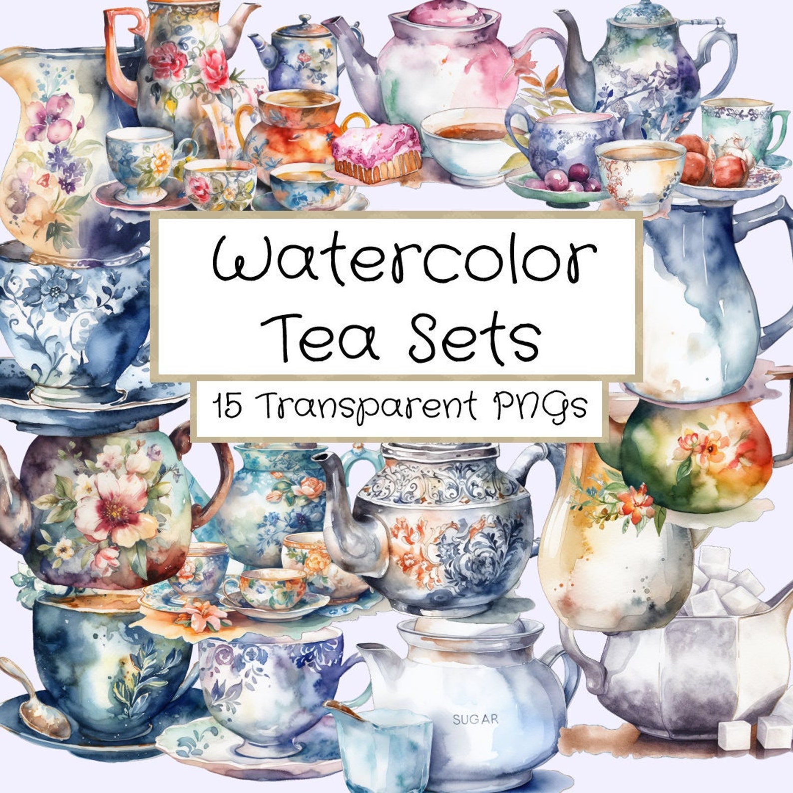 Watercolor Tea Set Clipart Tea Party Clipart Watercolor Clipart Tea Cup ...