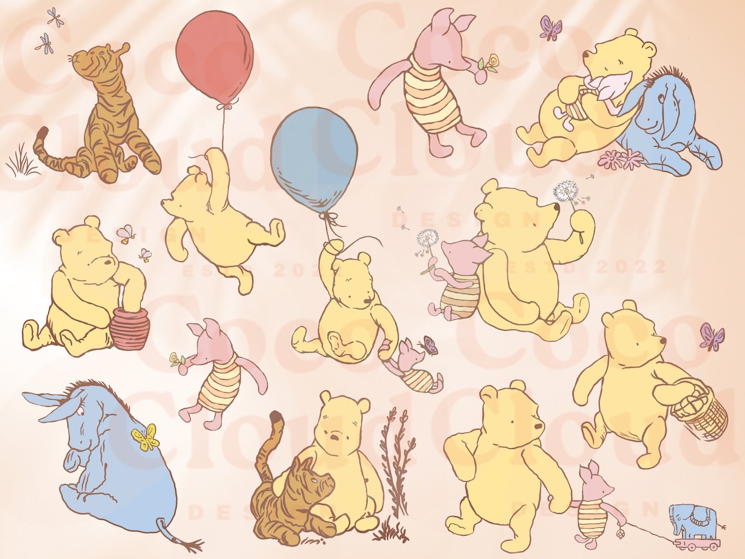Vintage Clip Art 11 Bundle Winnie Pooh Piglet Eeyore PNG PDF, Artwork ...