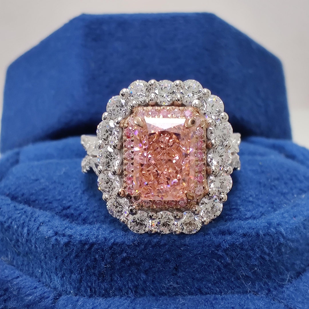 Victorian Barbie Pink Engagement Ring 2 Ct Radiant Lab Diamond Halo Set ...