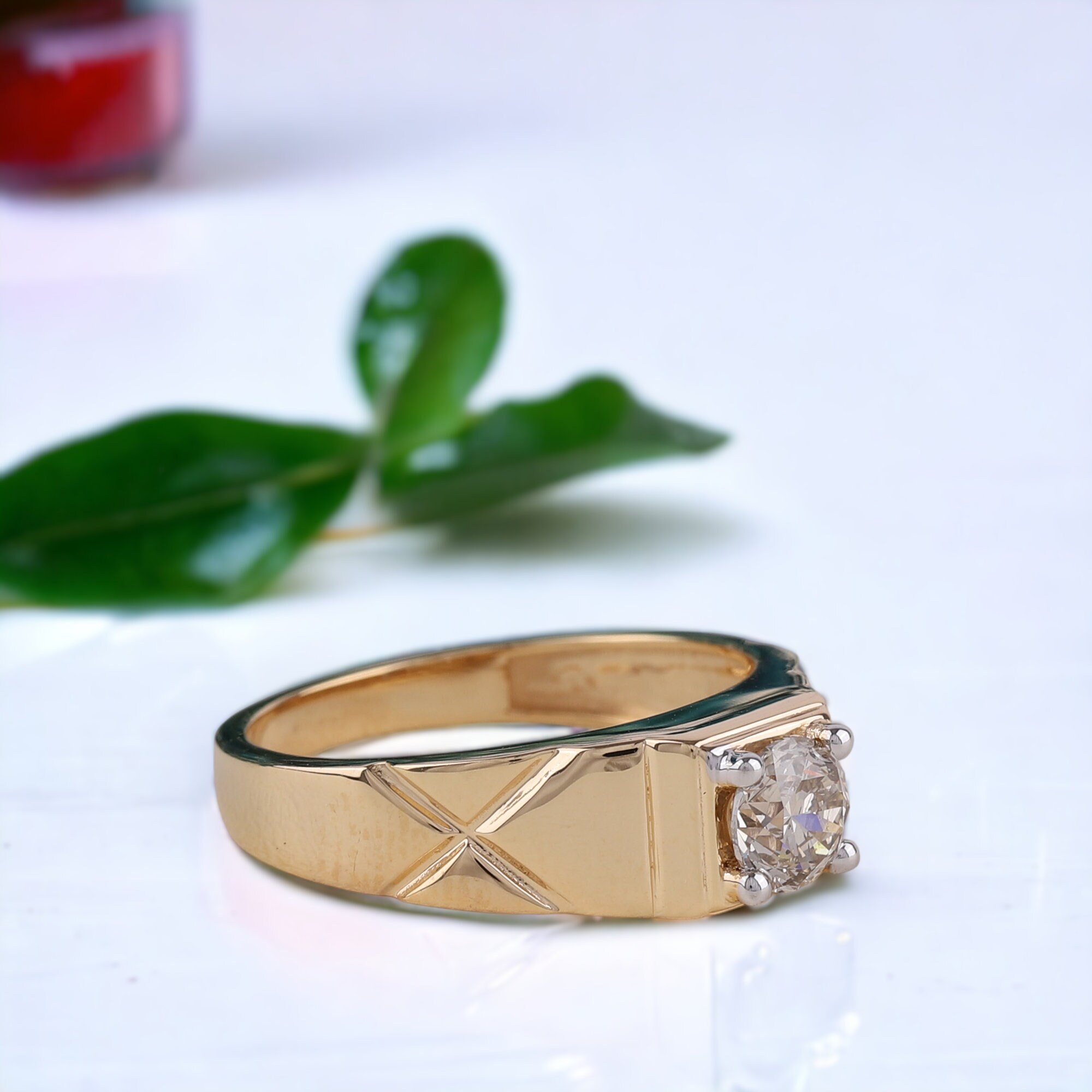 Signet 4mm Round Cut Moissanite Wedding Mens Ring, Lab Diamond ...