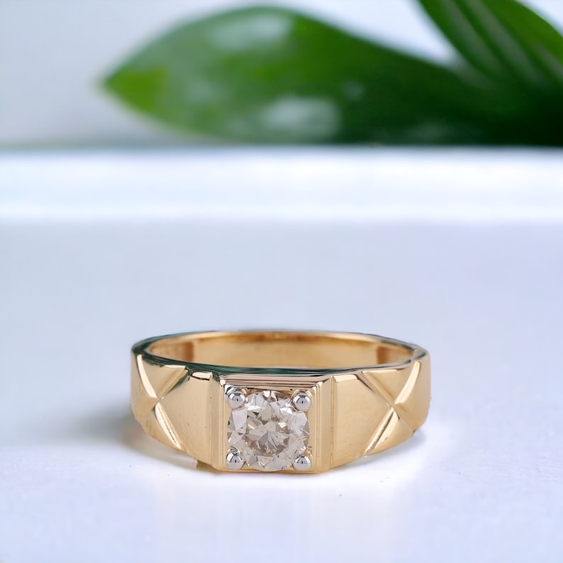 Signet 4mm Round Cut Moissanite Wedding Mens Ring, Lab Diamond ...