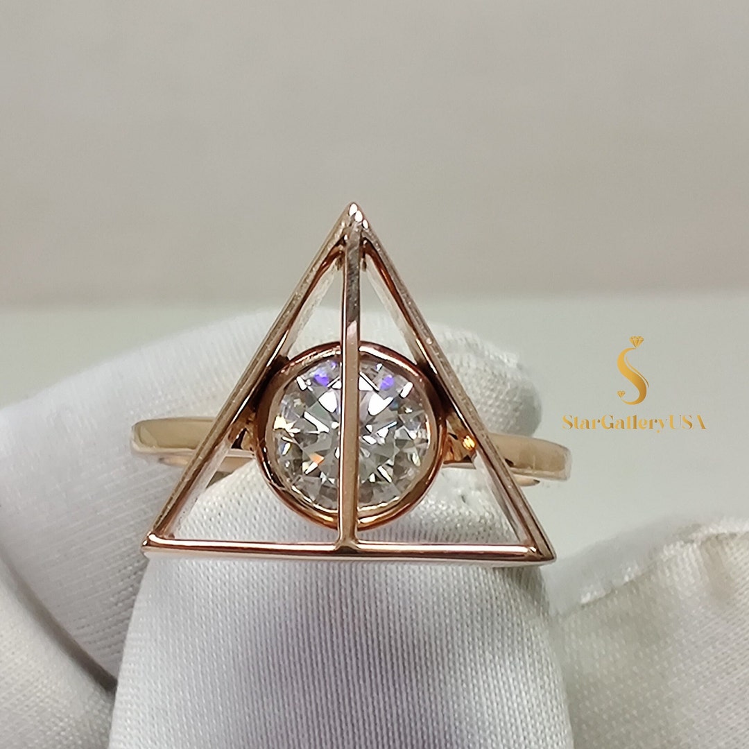Solitaire Lab Diamond Deathly Hallows Engagement Ring 7mm Moissanite ...