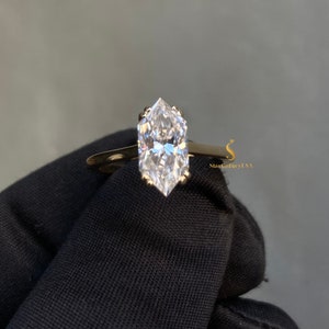 14K Yellow Gold Hexagon Cut Moissanite Ring 2 Carat Dutch Marquise Lab Diamond Engagement Ring ...