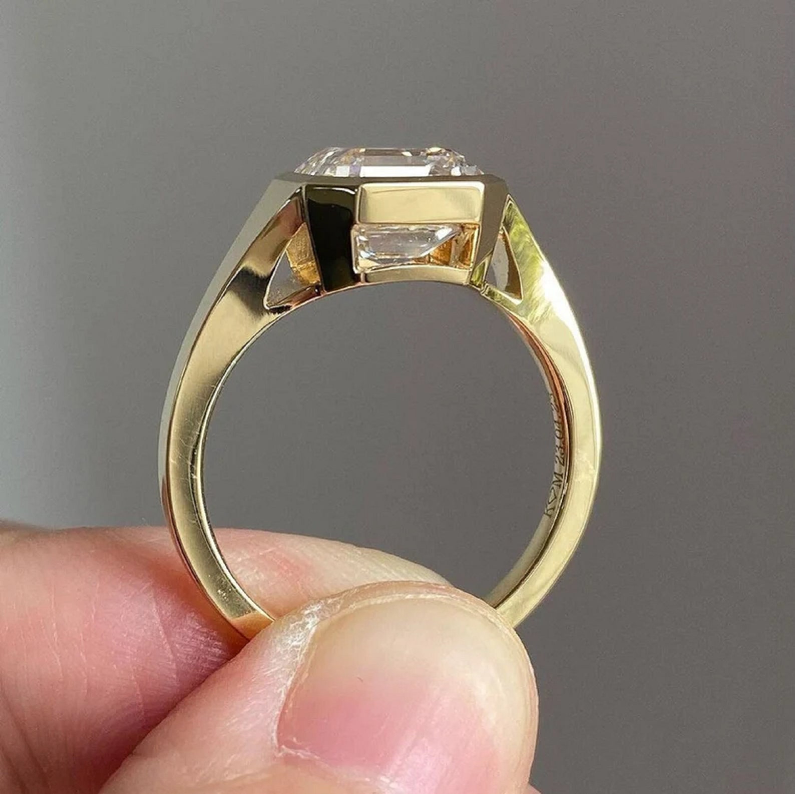 Asscher Cut 9MM Moissanite Ring, Signet Bezel Set Engagement Ring ...