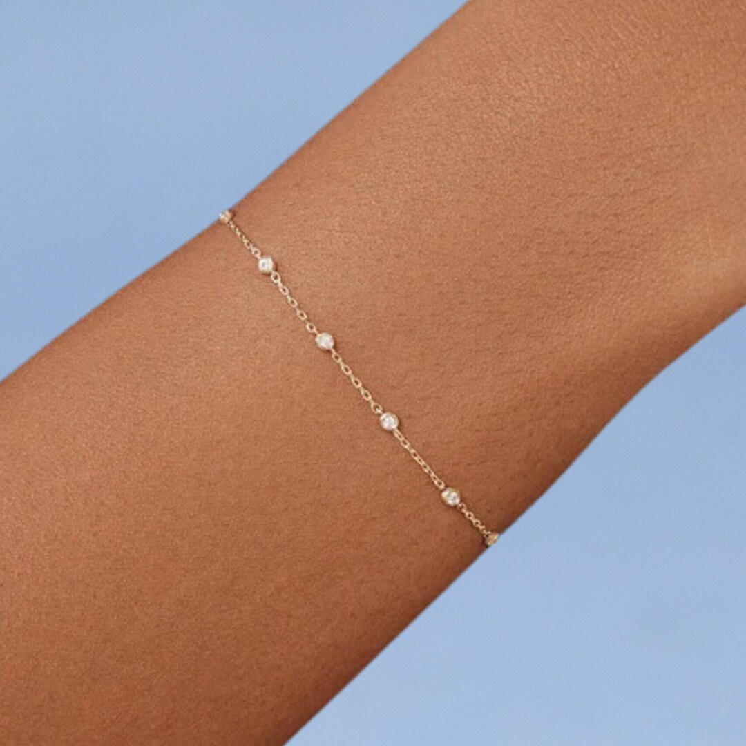 14K Solid Gold Lab Diamond Bracelet for Women | Diamond Bezel Bracelet ...