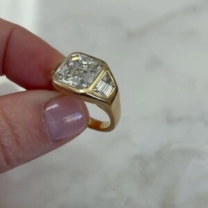 Signet Bezel Set Asscher Cut 8MM Moissanite Ring, Engagement Ring 14K ...