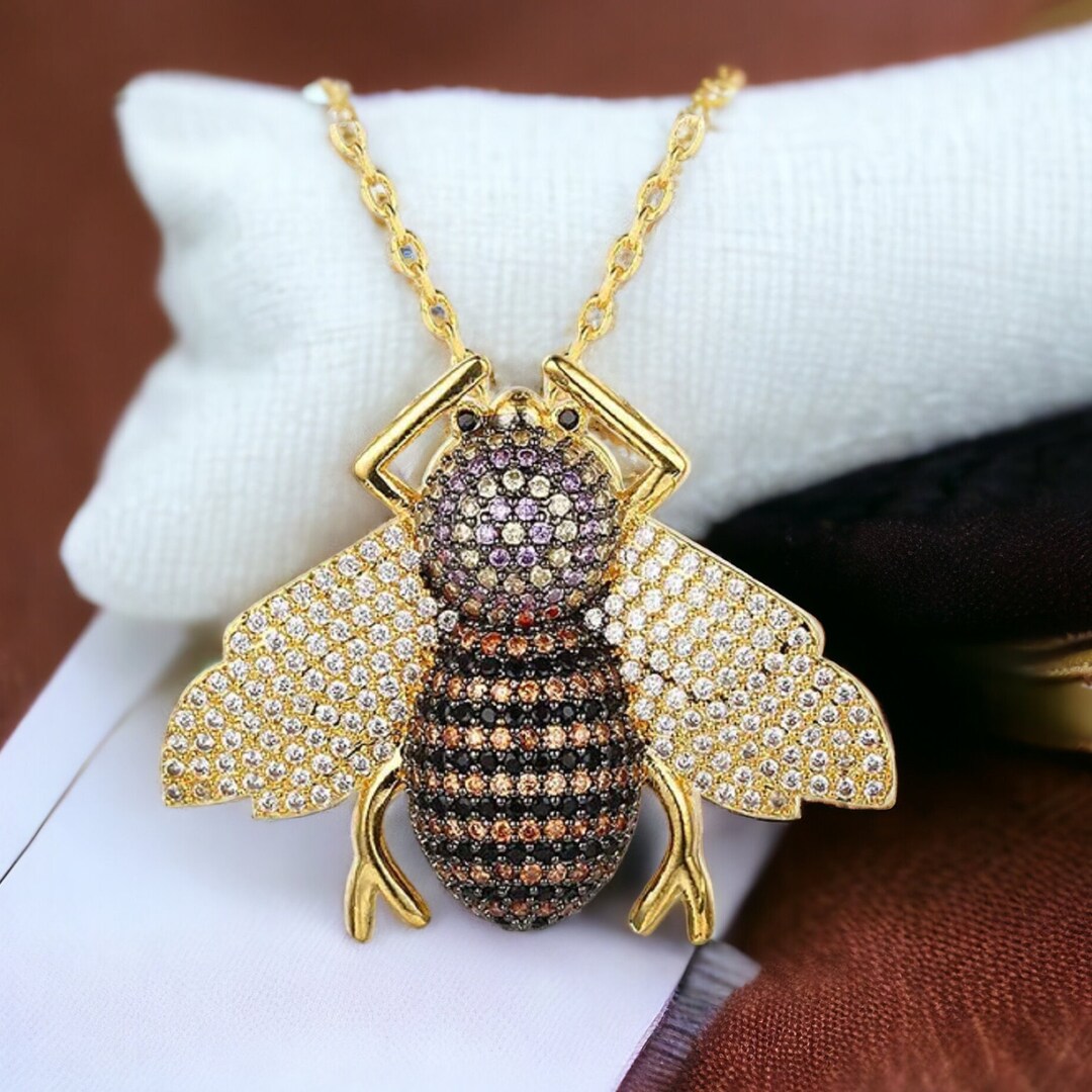 Ice Out Honey Bee Pendant Necklace Multi Color Lab Diamond Antique ...