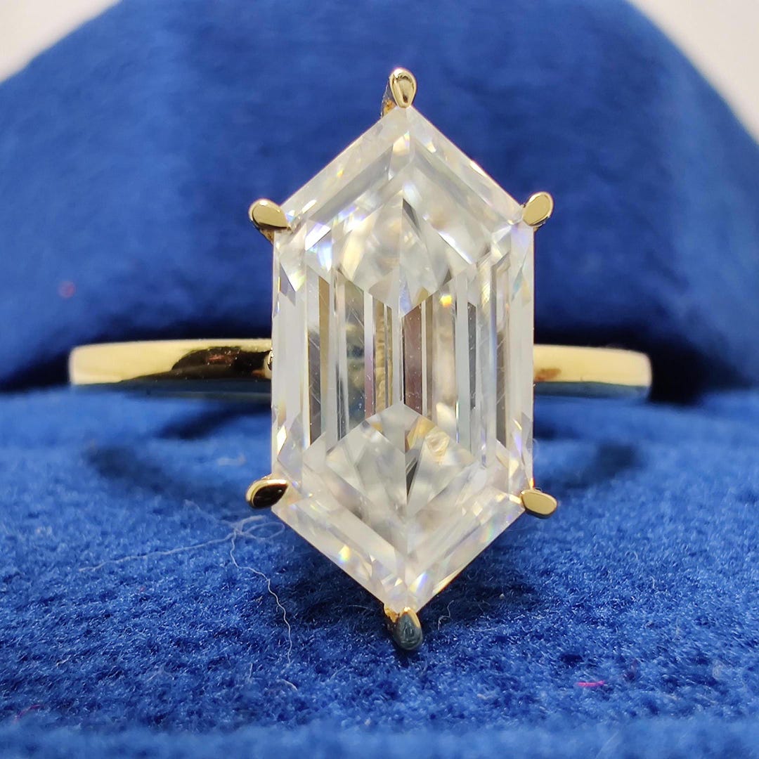 2CT Dutch Marquise Lab Diamond Engagement Ring 14K Yellow Gold Hexagon ...