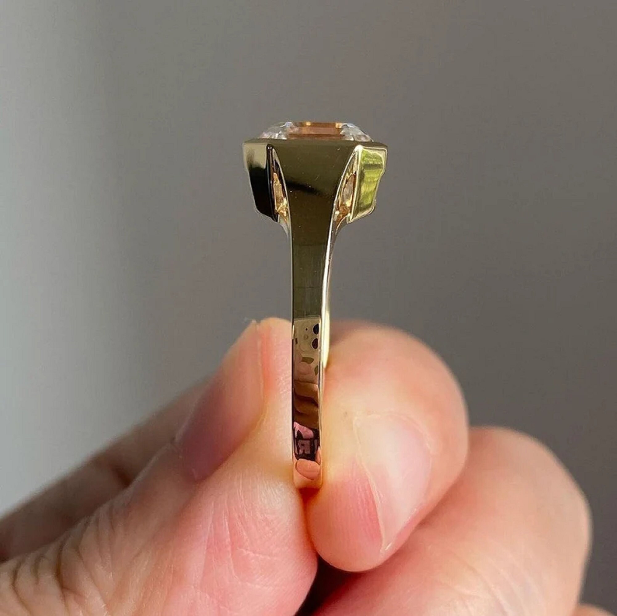 Asscher Cut 9MM Moissanite Ring, Signet Bezel Set Engagement Ring ...