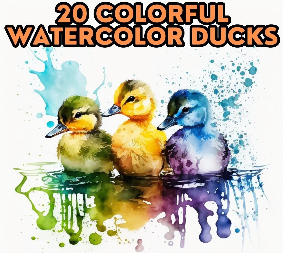 Colorful Ducklings Clipart Bundle | Watercolor Baby Ducks PNG | 20 ...
