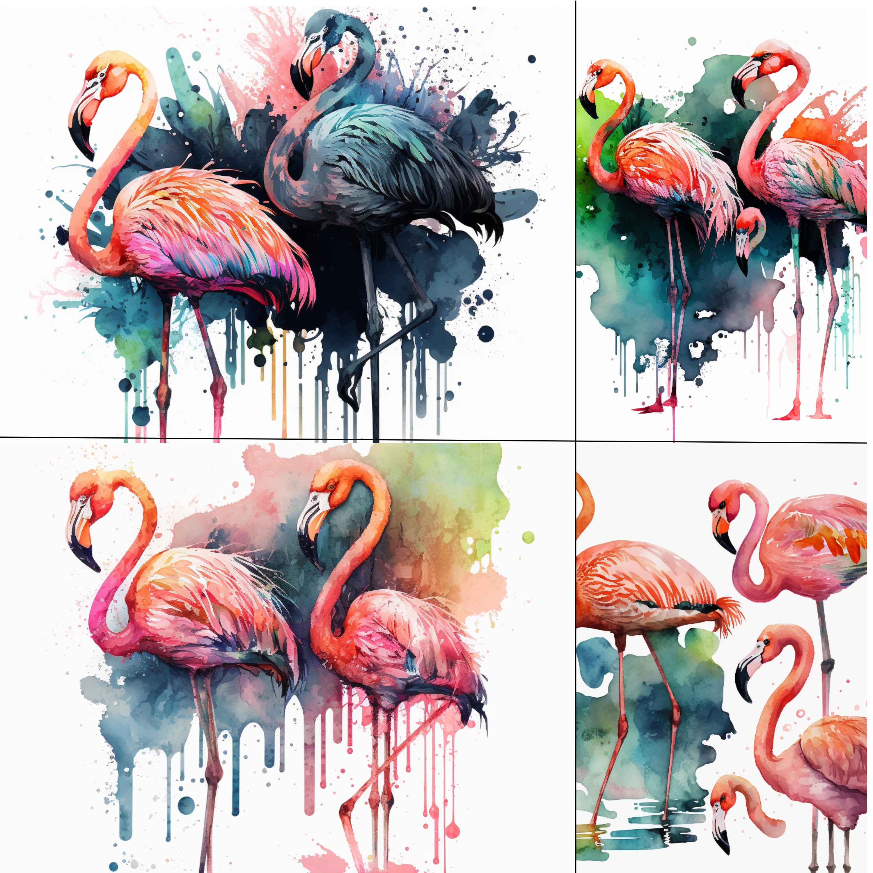 Flamingo Watercolor Clipart Tropical and Summer Animal Art PNG Ideal ...