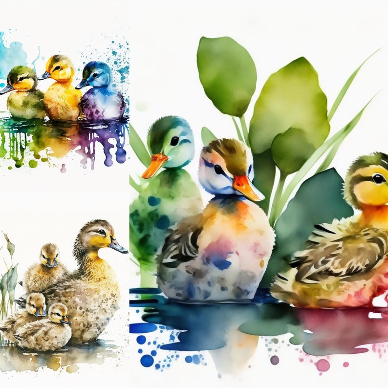 Colorful Ducklings Clipart Bundle Watercolor Baby Ducks PNG - Etsy