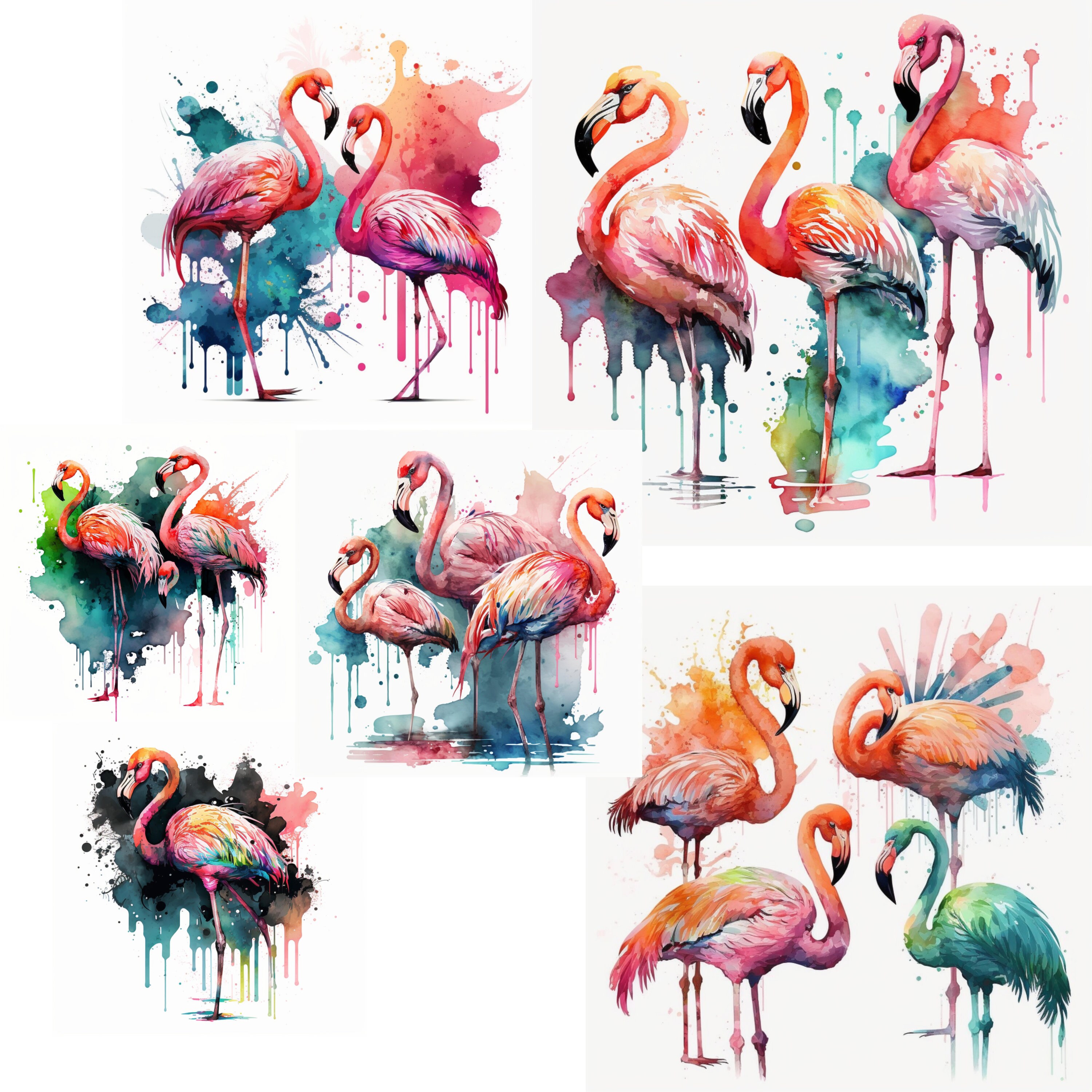 Flamingo Watercolor Clipart Tropical and Summer Animal Art PNG Ideal ...