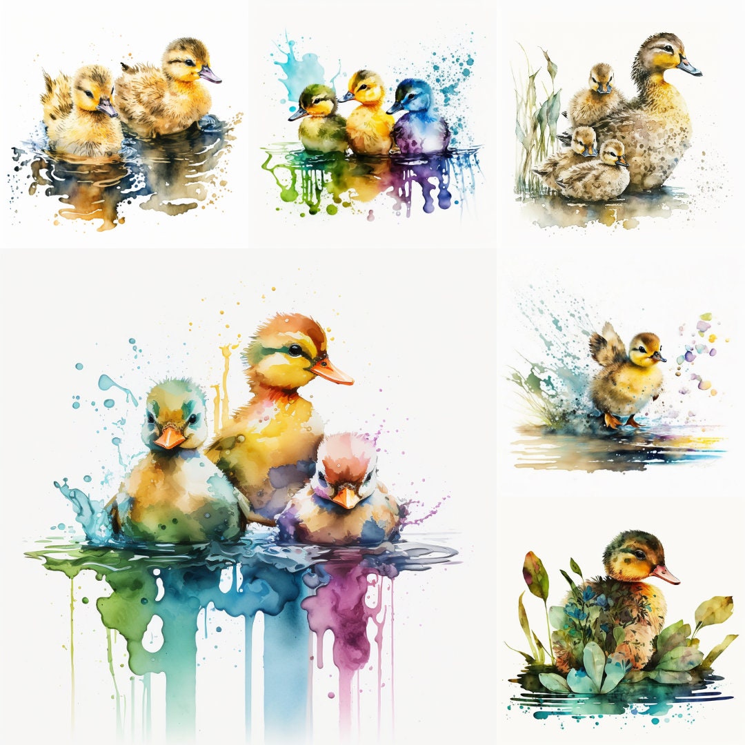 Colorful Ducklings Clipart Bundle | Watercolor Baby Ducks PNG | 20 ...