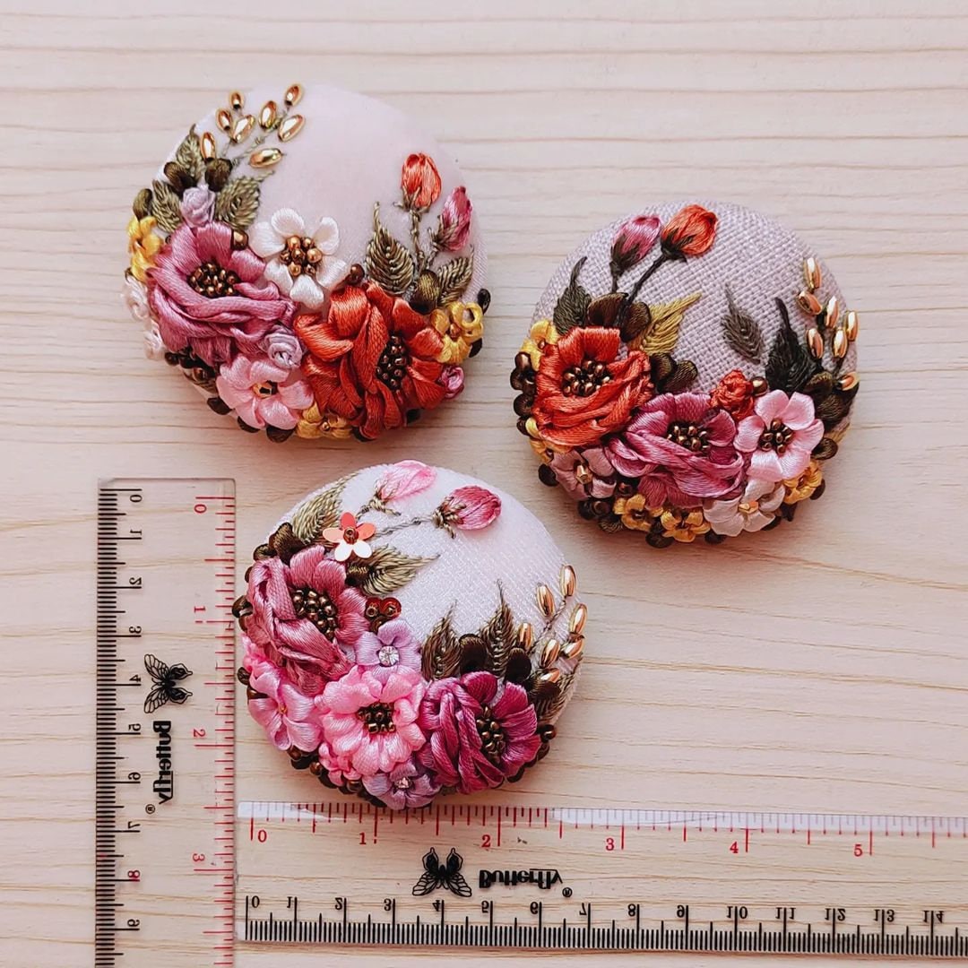 Ribbon Embroidery Brooch. Hand Embroidered Brooch. Handmade Jewelry ...