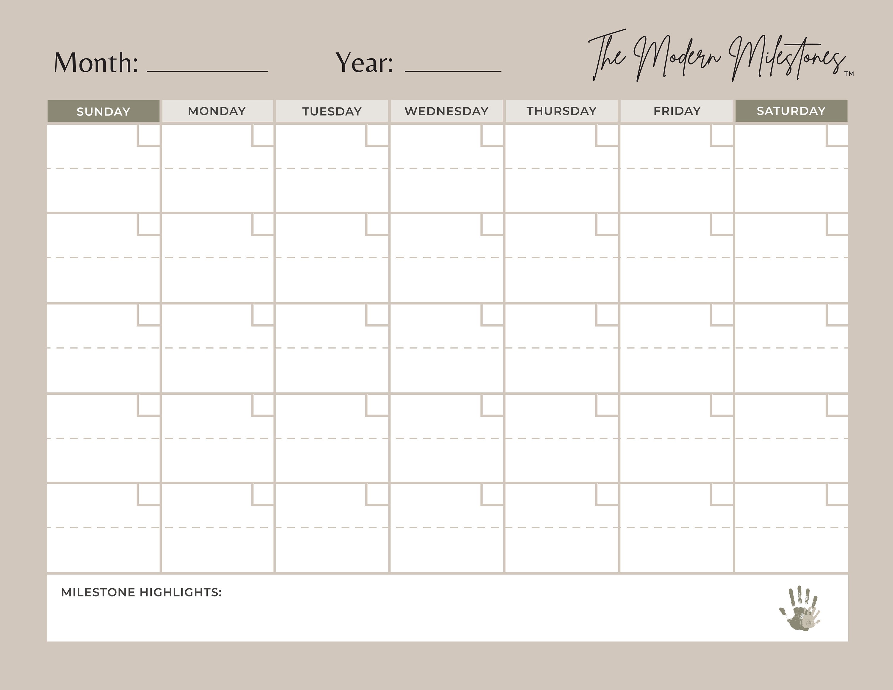 The Modern Milestones Time Capture, Calendar for First Time Moms ...