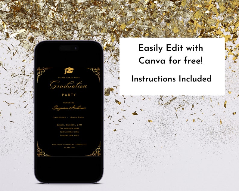 Elegant Black and Gold Graduation Digital Template, Graduation ...