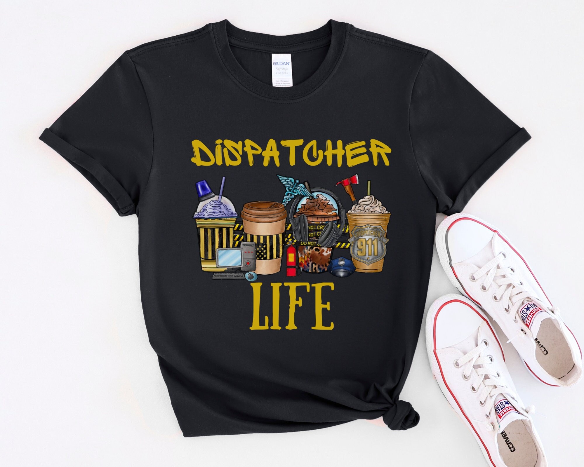Dispatcher Life T-shirt: First Responder Support Gift, Thin Gold Line ...