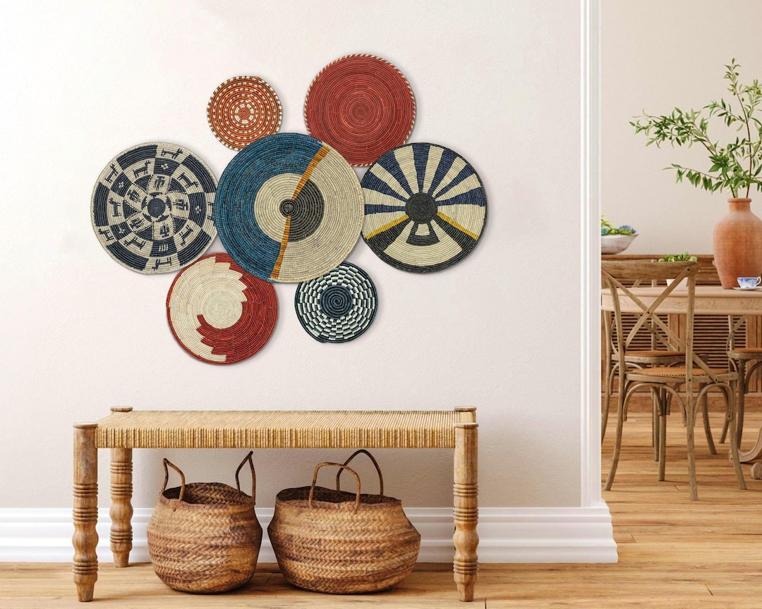 Set of 7 Boho Wall Basket Decor, Bohemian Wall Hanging, Unique Wall ...