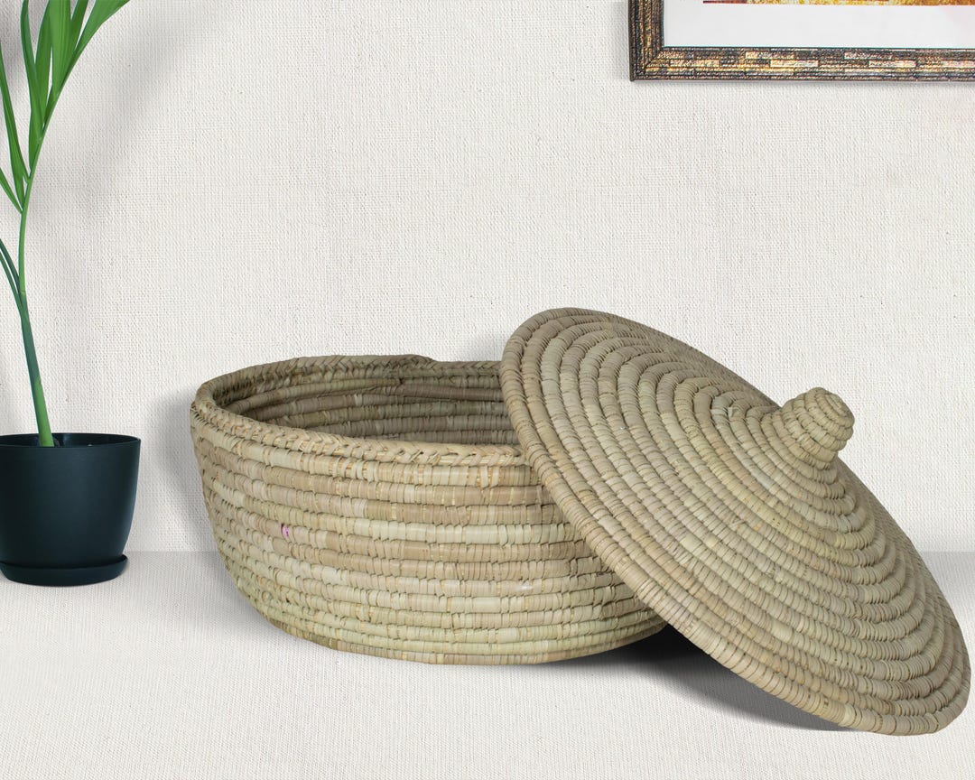 Handwoven Yucca Lid Basket Large, Eco-friendly Yucca Plant Basket With ...