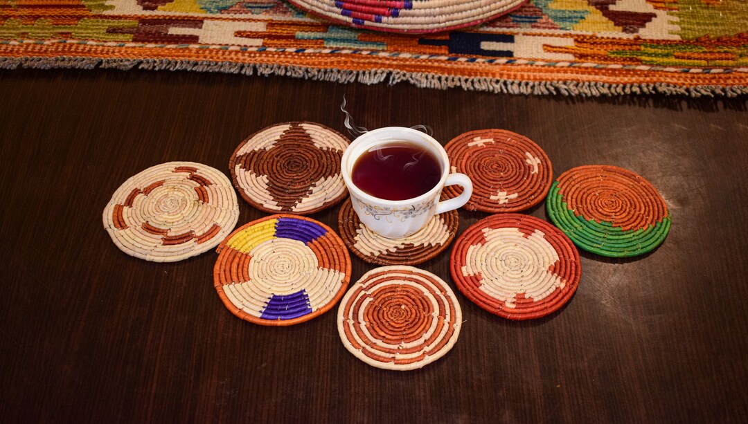 Set of 5 Traditional African Handwoven Coaster, Handcrafted Coaster ...