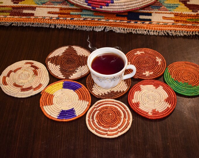 Set of 5 Traditional African Handwoven Coaster, Handcrafted Coaster ...