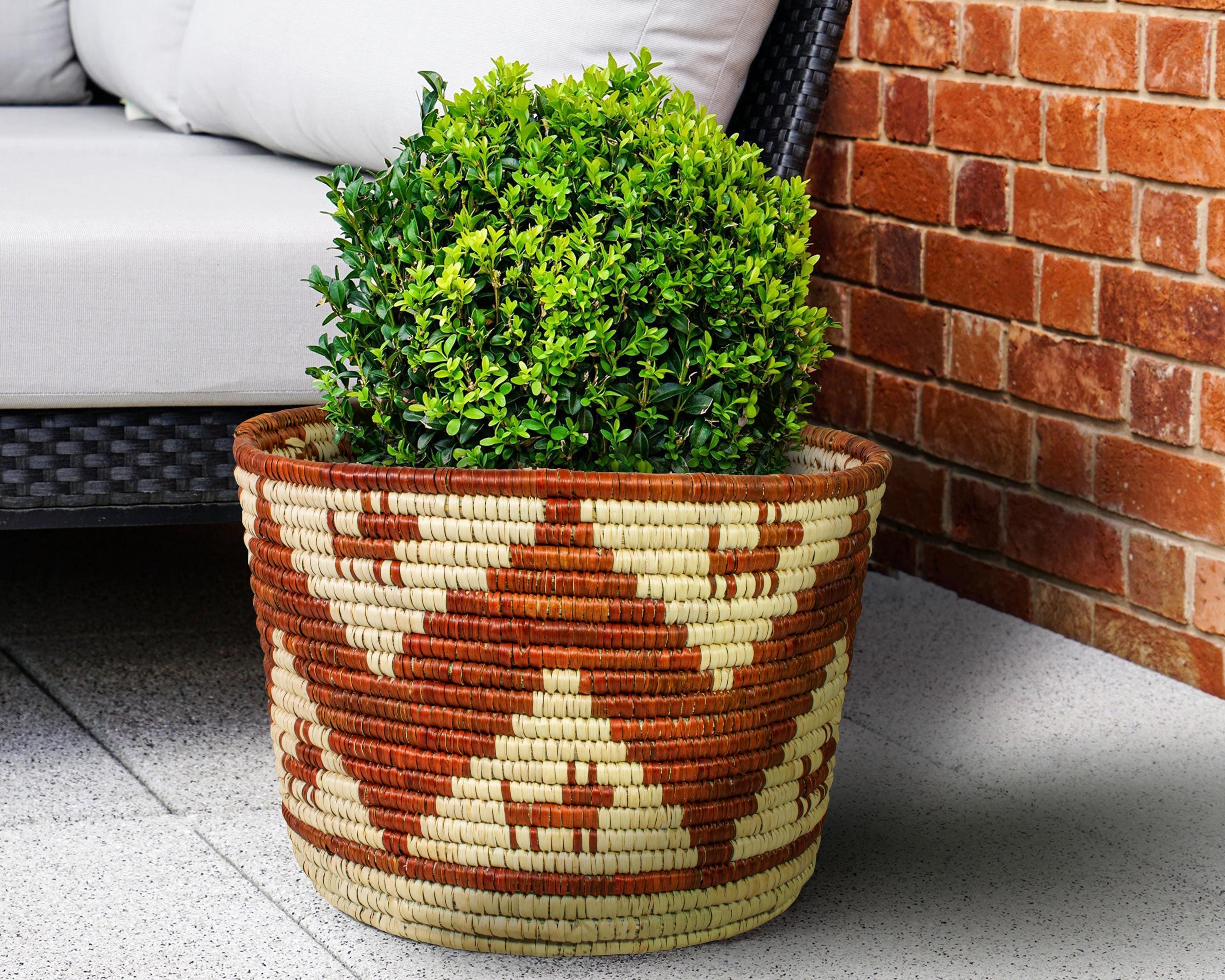 Handwoven Planter Basket, Boho Woven Plant Pot Cover, Natural Indoor ...