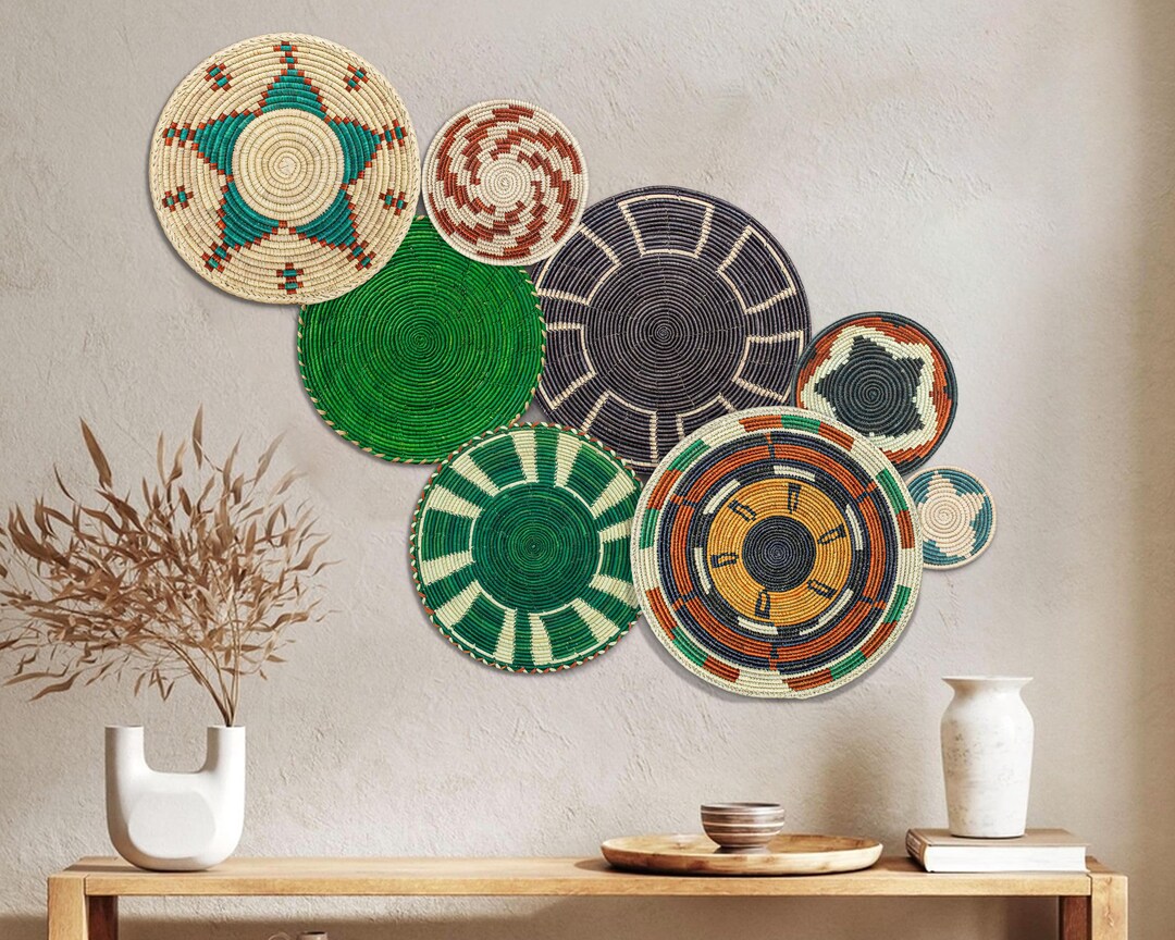 Wall Basket Decor Set of 8, Bohemian Wall Basket, Unique Wall Basket ...