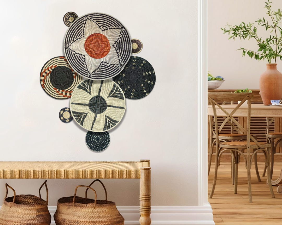 Set of 8 Wall Basket Decor, Bohemian Wall Basket, Unique Wall Basket ...