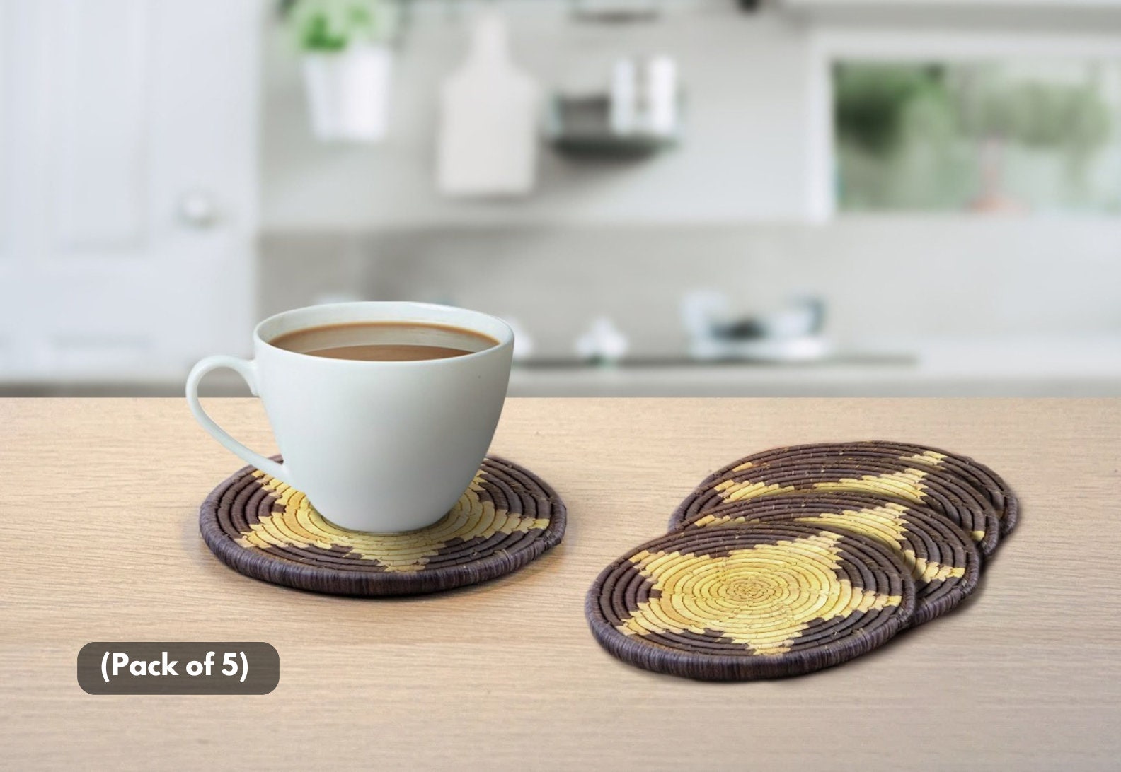 Set of 5 Traditional African Handwoven Coaster, Handcrafted Coaster ...