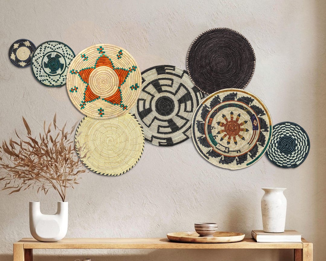 Set of 8 Wall Basket Decor, Bohemian Wall Basket, Unique Wall Basket ...