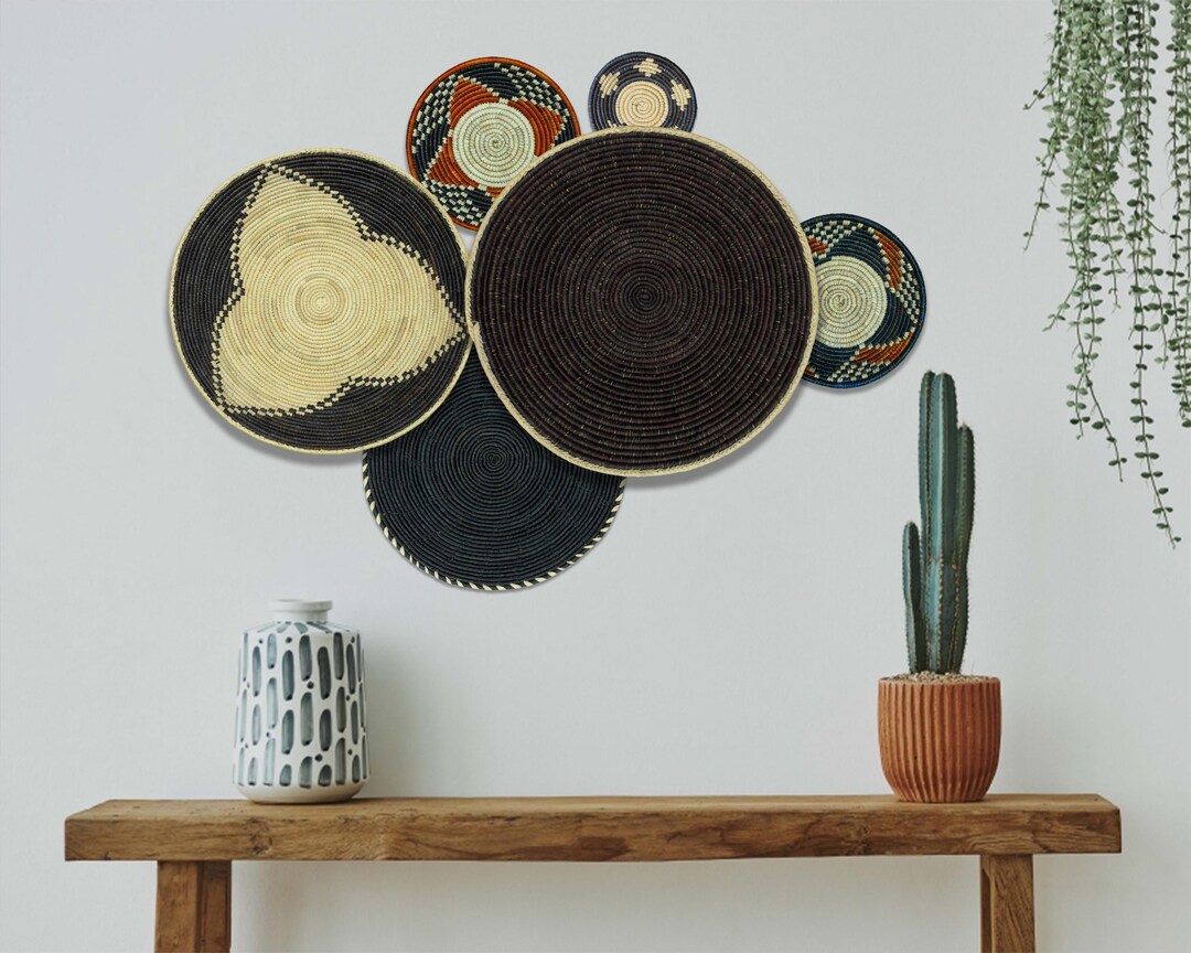 Set of 6 Handwoven Wall Basket, Southwestern Wall Baskets, Unique Wall ...
