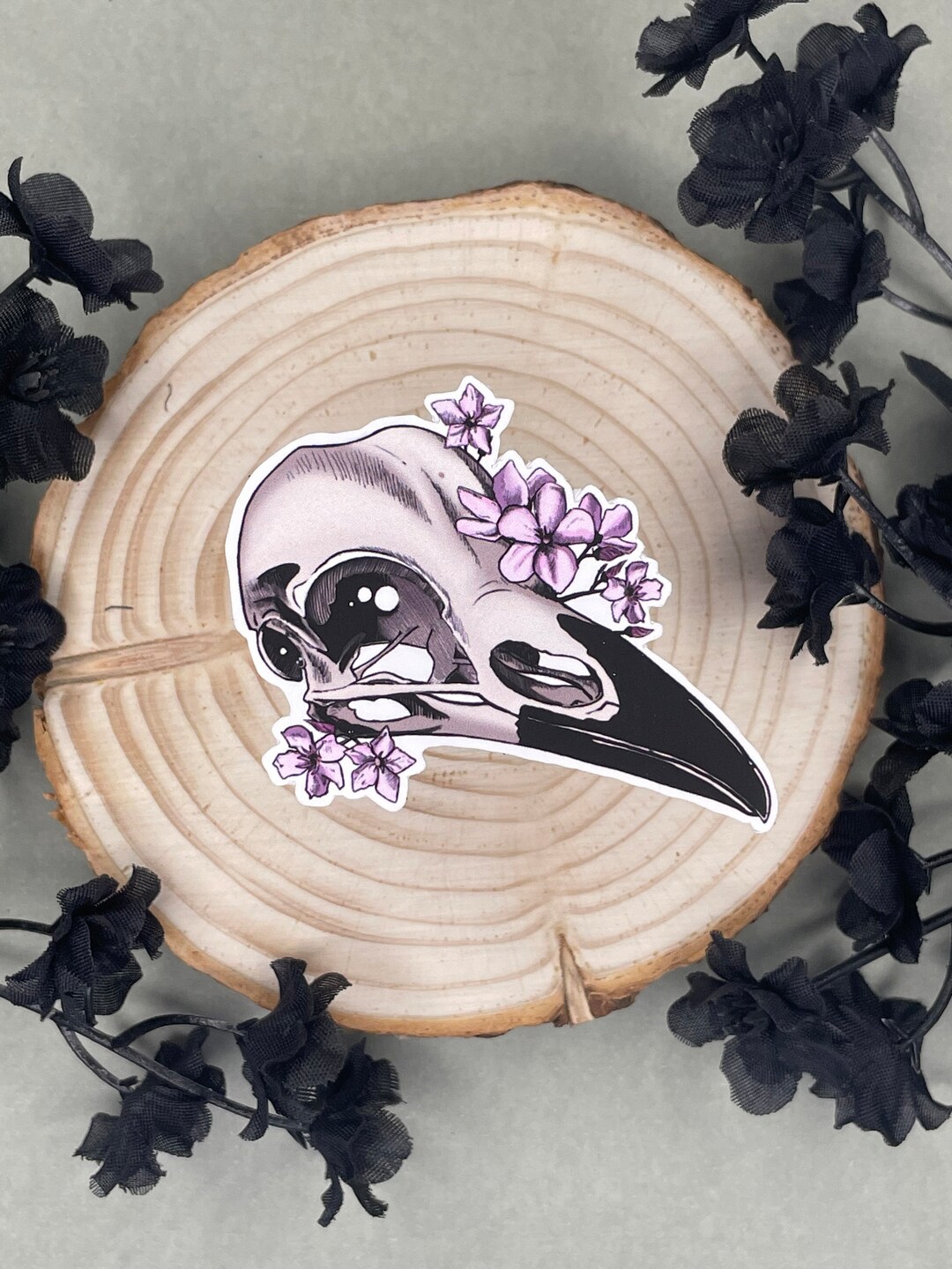 Carrion Crow Skull and Oleander | Nature | Sticker | Die Cut ...