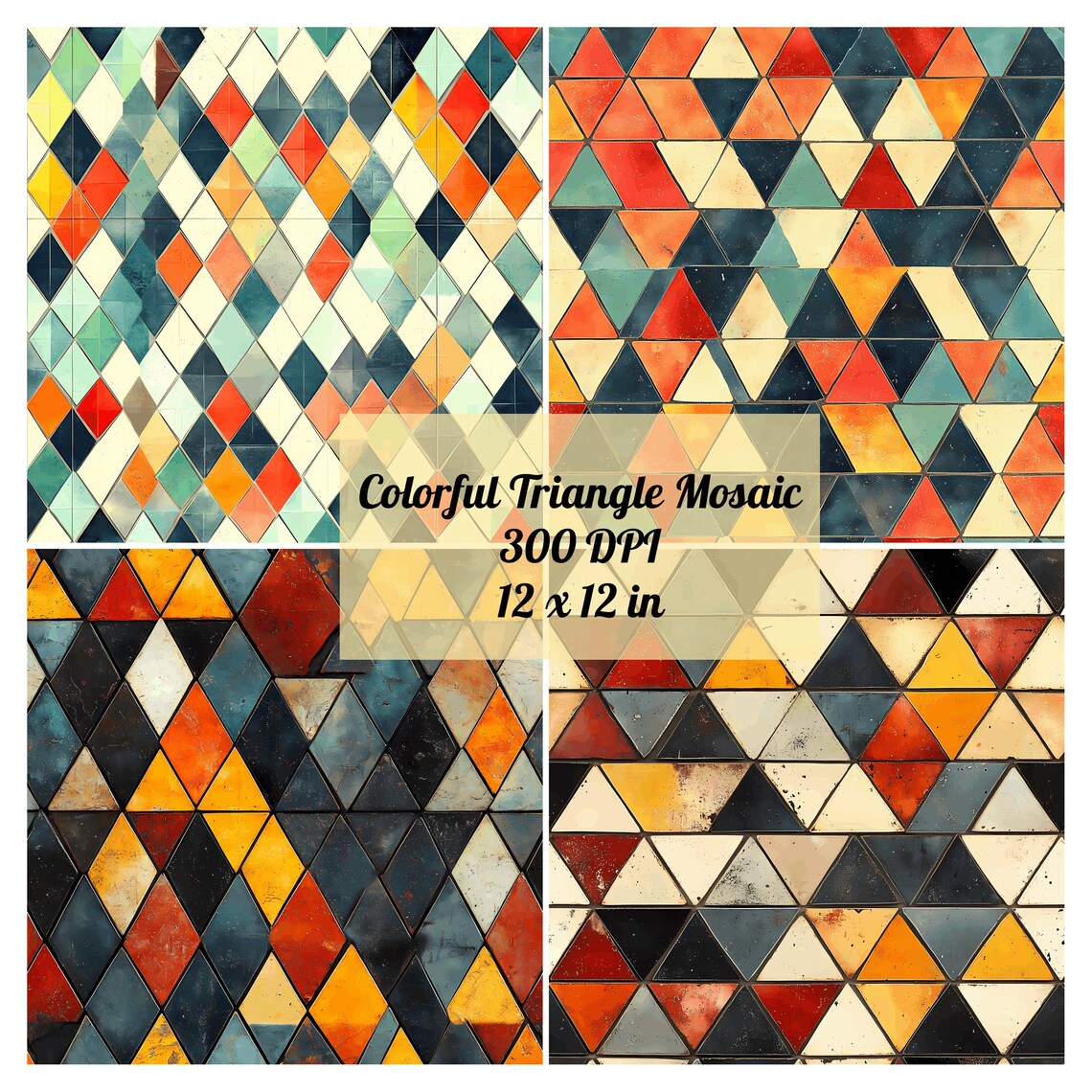 Colorful Triangle Mosaic Seamless Pattern Digital Papers, 4 Modern ...