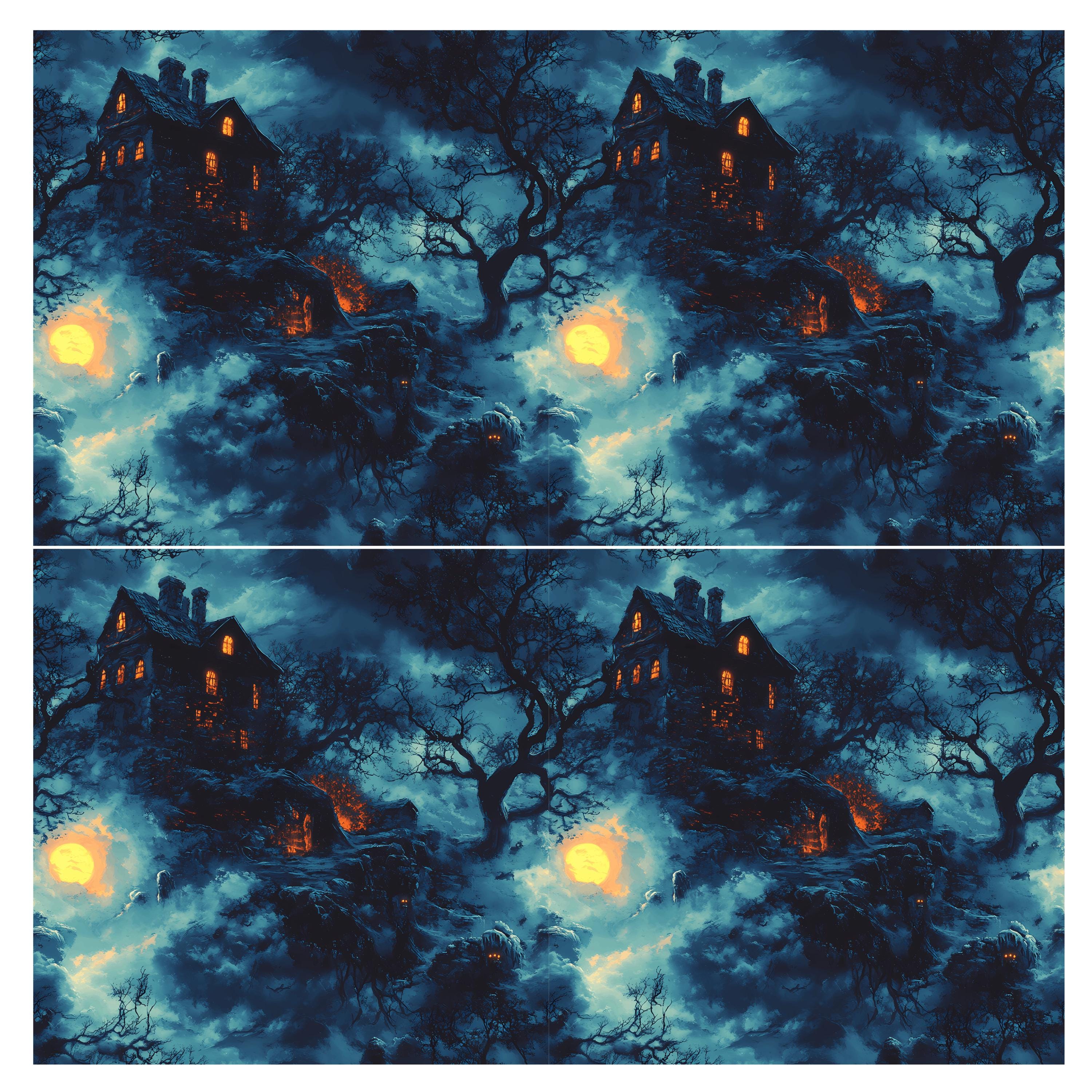 Scary Haunted House Seamless Pattern Digital Papers Bundle, 4 Halloween ...