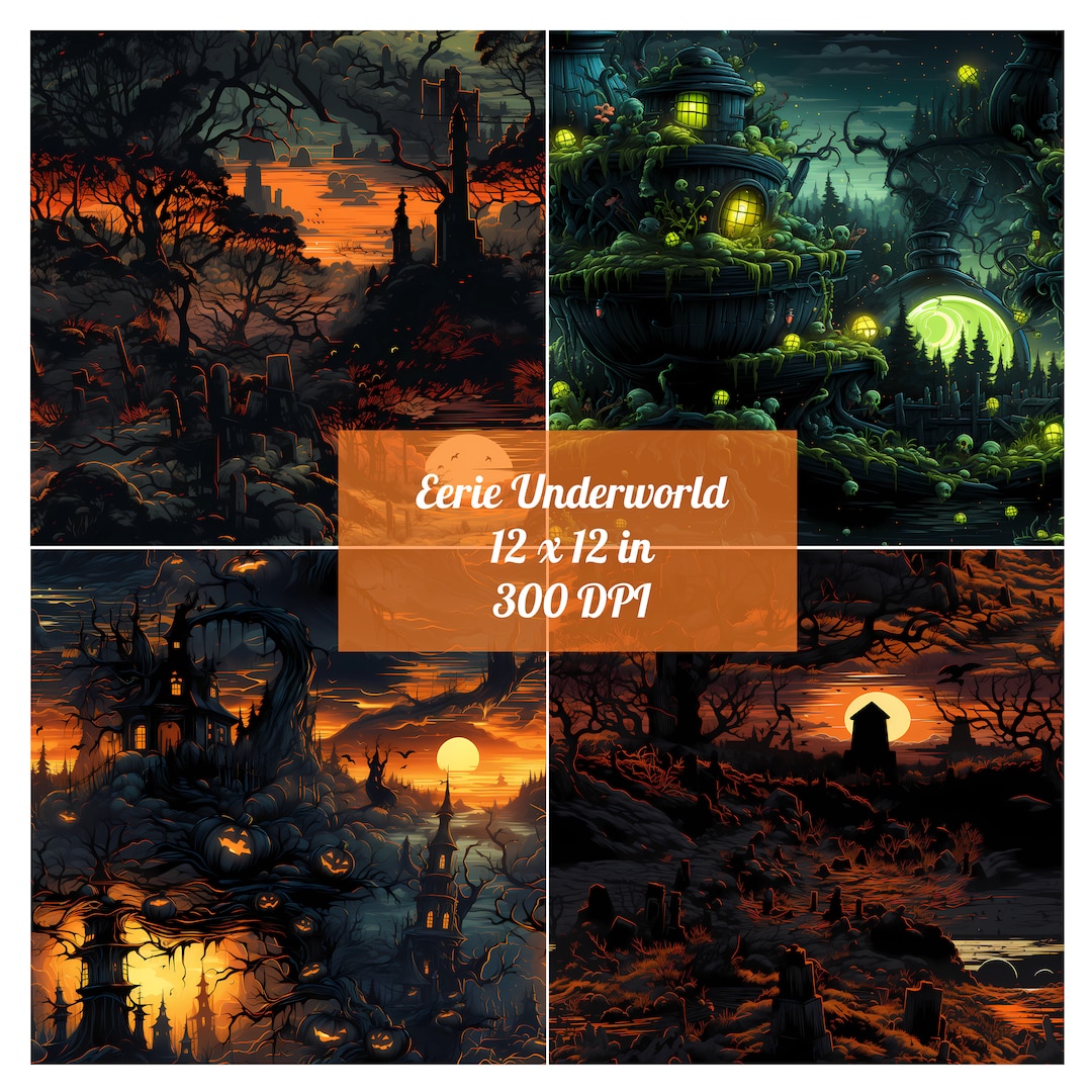 4 Eerie Underworld Seamless Pattern Digital Papers Bundle, Instant ...