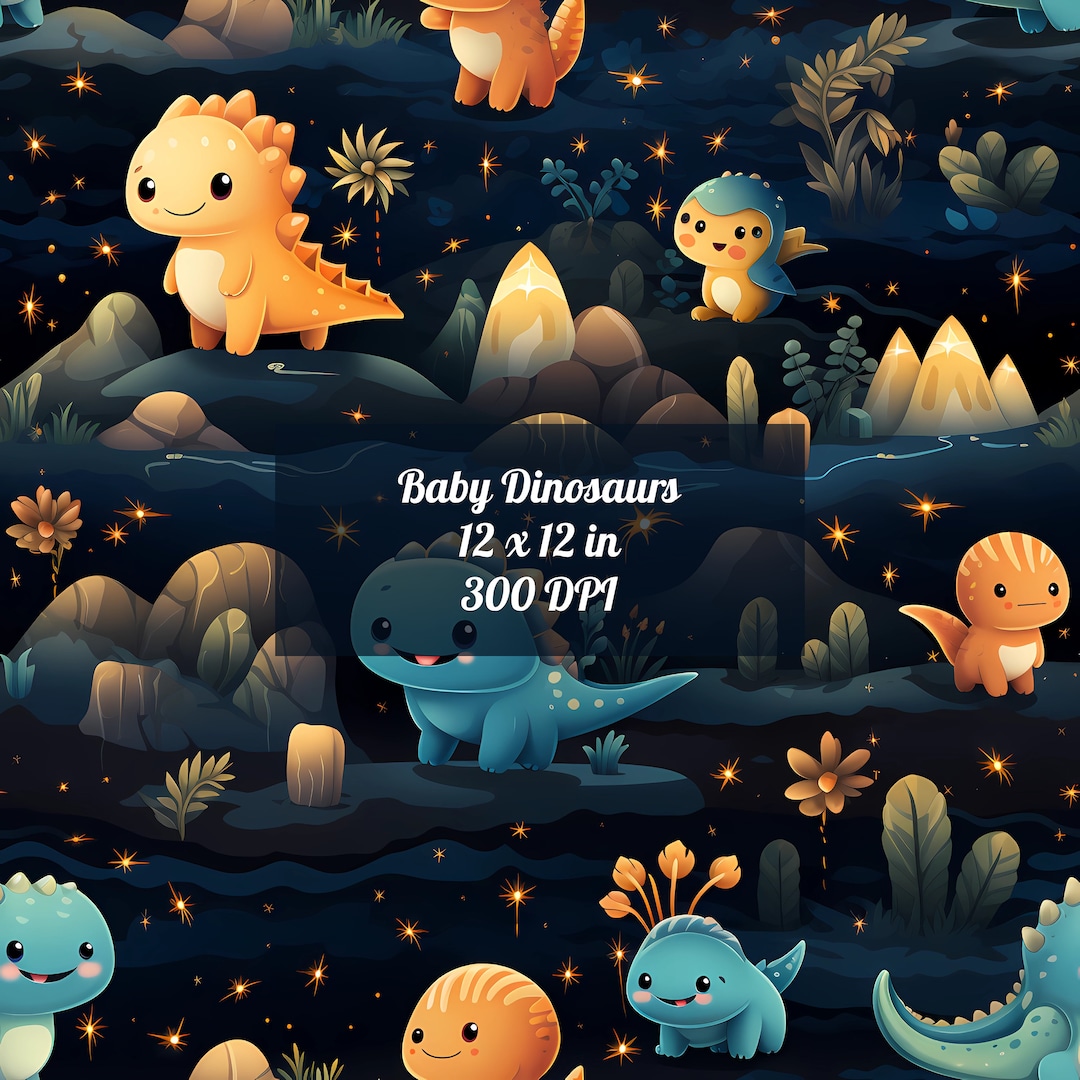 Cute Baby Dinosaurs Digital Paper, Seamless PNG Digital Paper, Instant ...