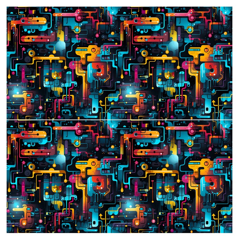 8-bit Tech Inspiration Seamless Digital Papers, 4 PNG Files, Commercial ...