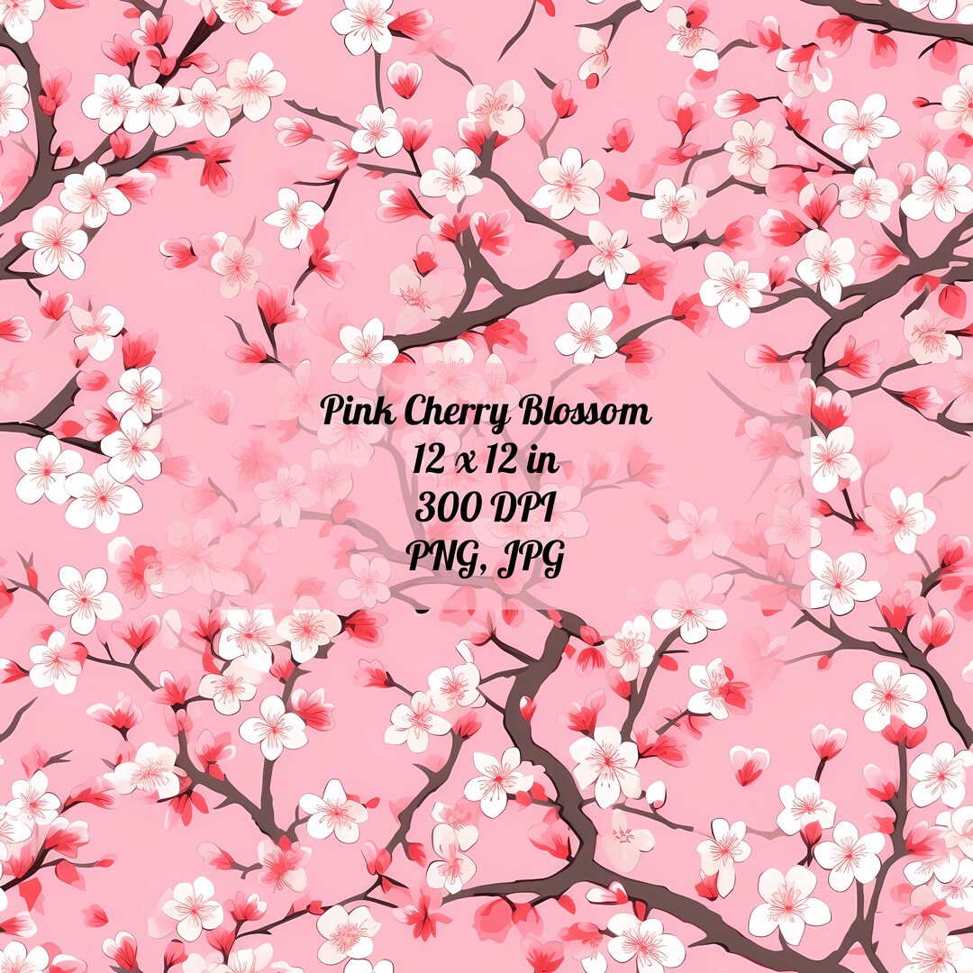 Pink Cherry Blossom Digital Paper, Cherry Blossom Seamless Pattern ...