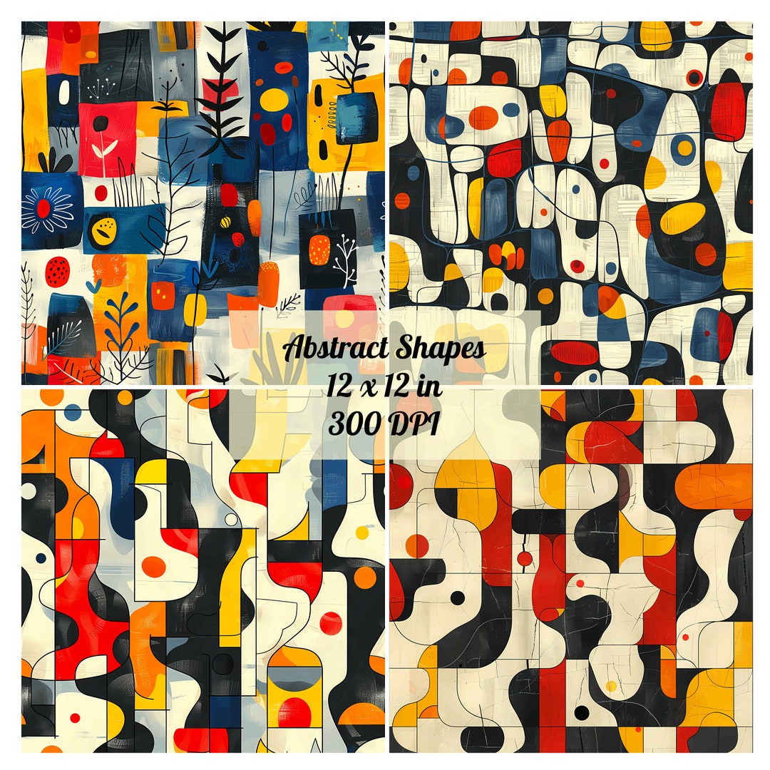 4 Abstract Shapes Seamless Digital Papers, PNG Files, Commercial Use ...