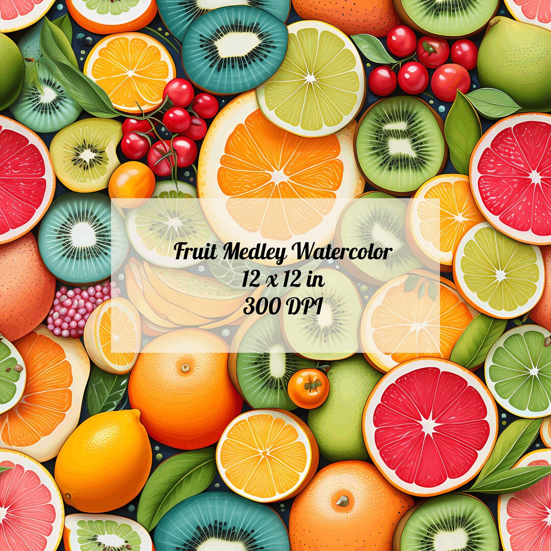 Fruit Medley Watercolor Digital Paper, Watercolor Seamless Pattern ...