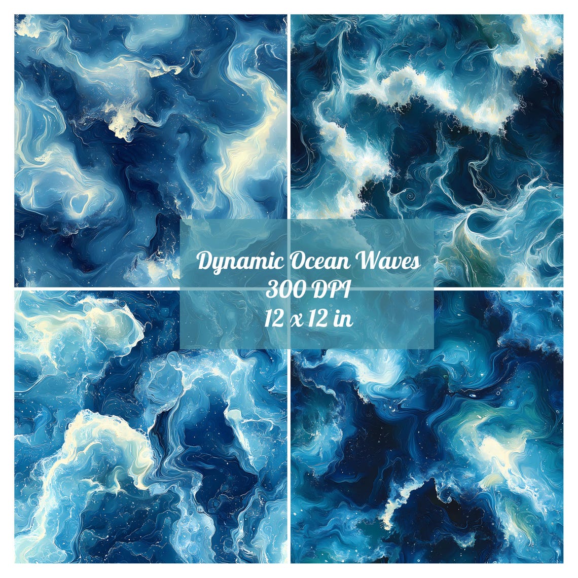 Dynamic Ocean Waves Seamless Pattern Digital Papers Bundle, 4 Ocean ...