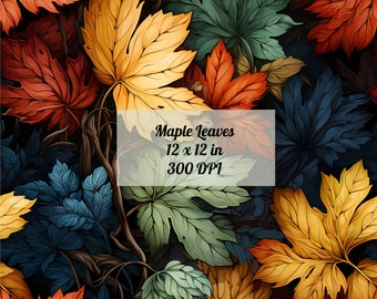 Fall Leaves Maple Pattern Seamless Digital Papers - Printable Scrapbook ...