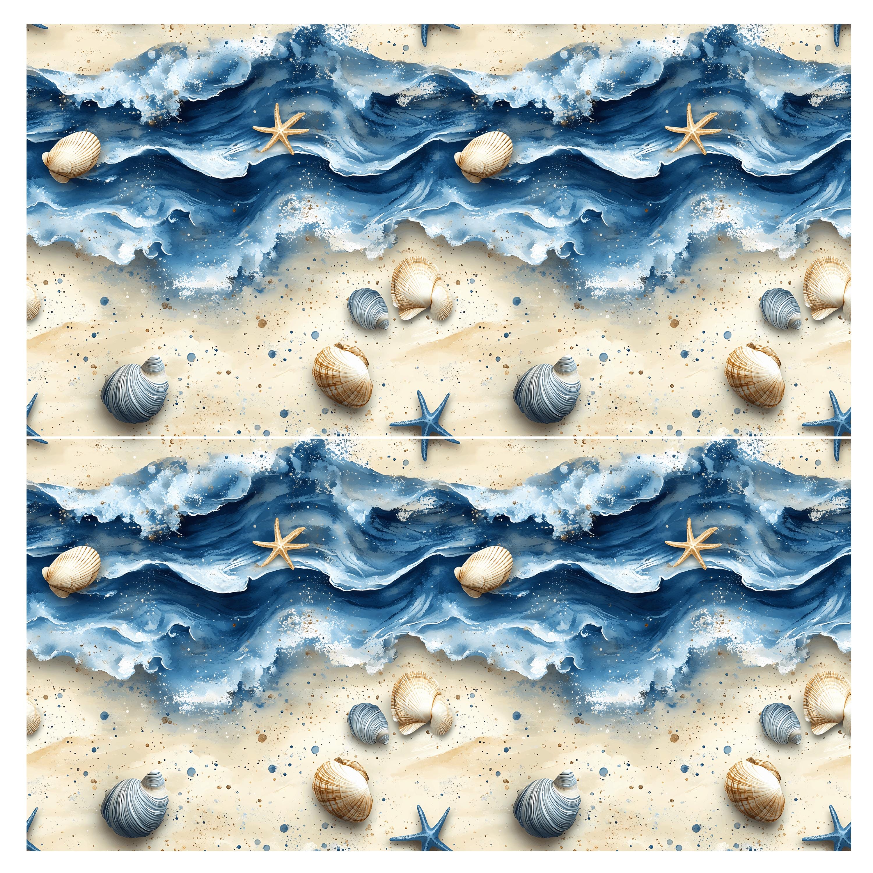 Ocean Waves & Seashells Watercolor Seamless Digital Papers Bundle, 4 ...