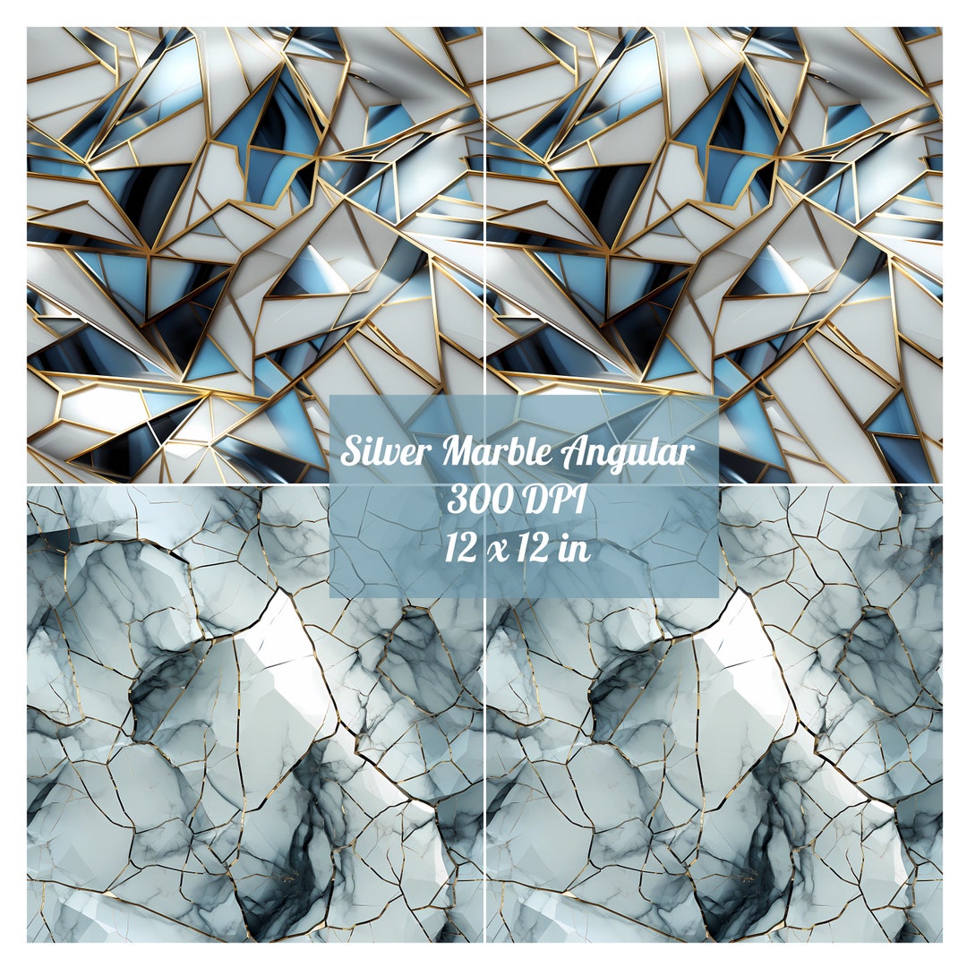 2 Silver Marble Angular Seamless Pattern Digital Papers Bundle, Instant ...