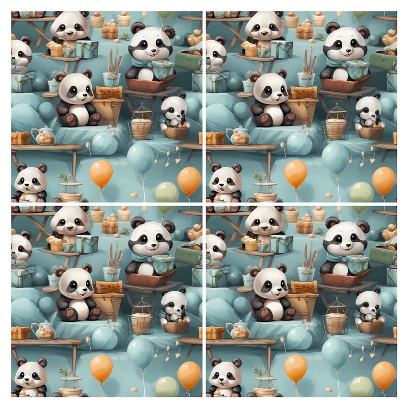4 Cute Panda Seamless Pattern Digital Papers Instant - Etsy